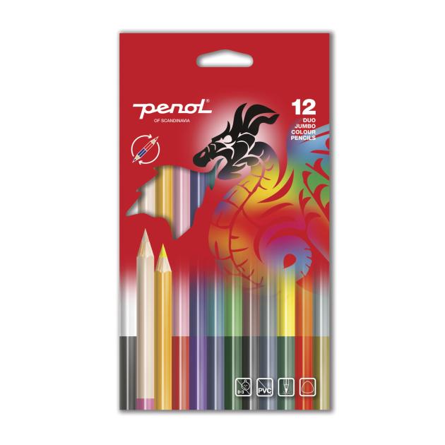 Colored pencils - Penol Jumbo Duo, 12 pieces for your pencil case.